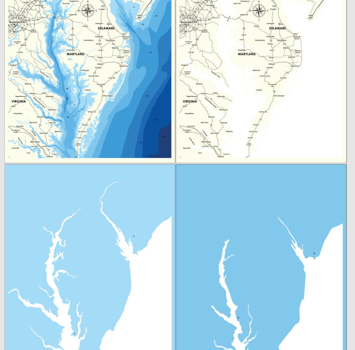 Digital File PDF, SVG - Delmarva Peninsula Map, Bathymetric Depth ...