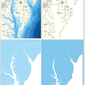 Digital File PDF, SVG - Delmarva Peninsula Map, Bathymetric Depth ...