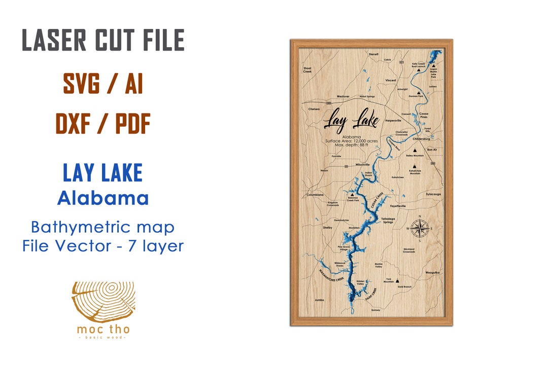 Digital File PDF, SVG - Lay Lake Alabama, Bathymetric Depth Layers SVG ...