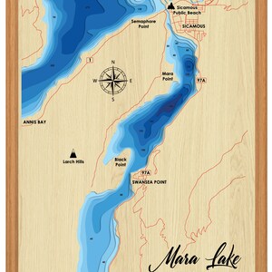 Digital File PDF, SVG - Mara Lake British Columbia Map Bathymetric ...