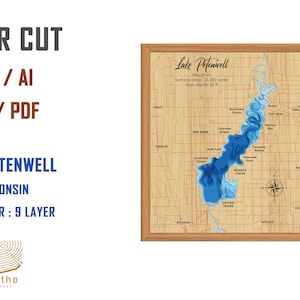 Digital File PDF, SVG - Lake Petenwell Wisconsin Bathymetric Depth ...