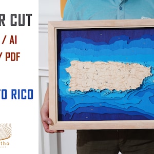 Digital File PDF, AI, SVG Puerto Rico Map Wood Multilayer Laser Cut ...