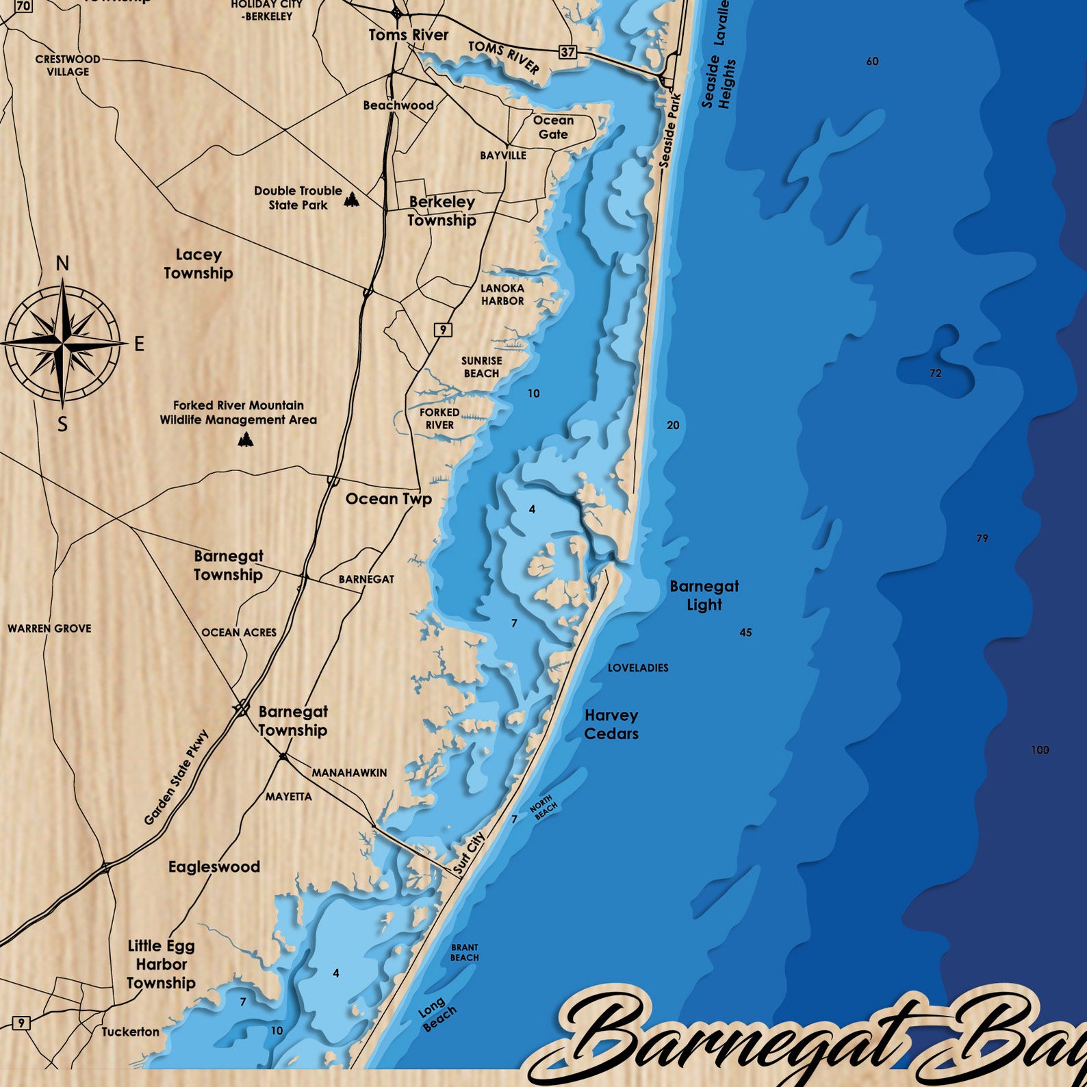 Digital File PDF, SVG - Barnegat Bay New Jersey Map, Bathymetric Depth ...