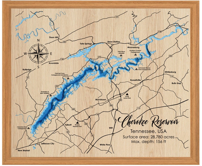 Digital File PDF SVG Cherokee Lake Tennessee Bathymetric - Etsy