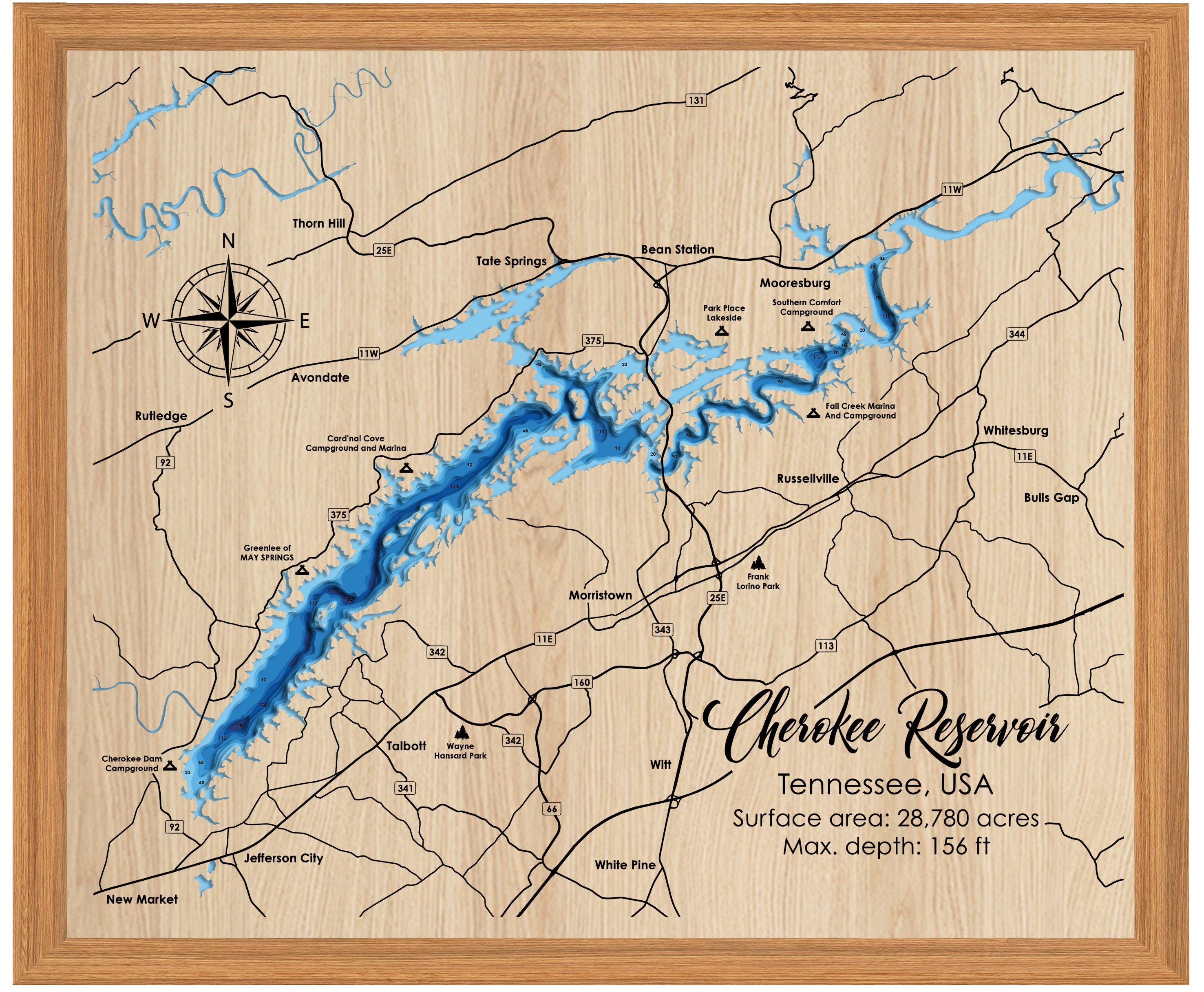 Digital File PDF, SVG - Cherokee Lake Tennessee Bathymetric Depth ...