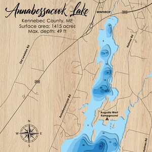 Digital File PDF, SVG Annabessaco Lake, Maine Map Bathymetric Depth ...