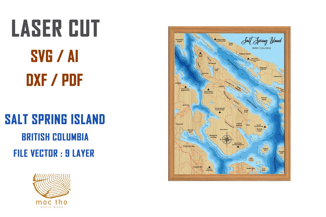 Digital File PDF, SVG - Salt Spring Island British Columbia Bathymetric ...