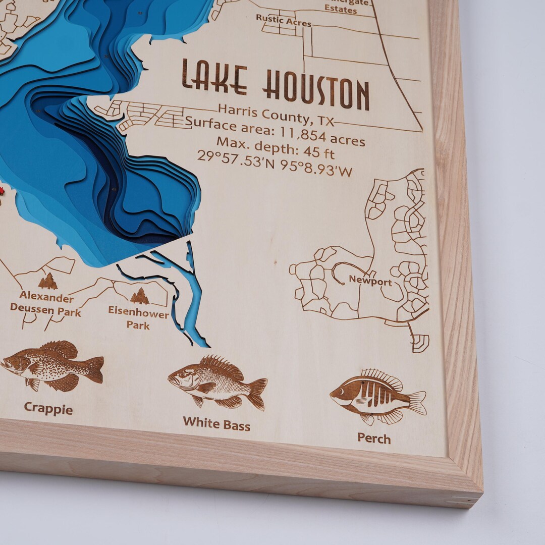 Personalized Wood Fishing Lake Map, Custom Fish Lake 3D Wood Map ...