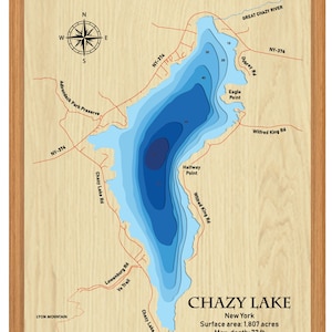 Digital File PDF, SVG - Chazy Lake New York Map Bathymetric Depth ...