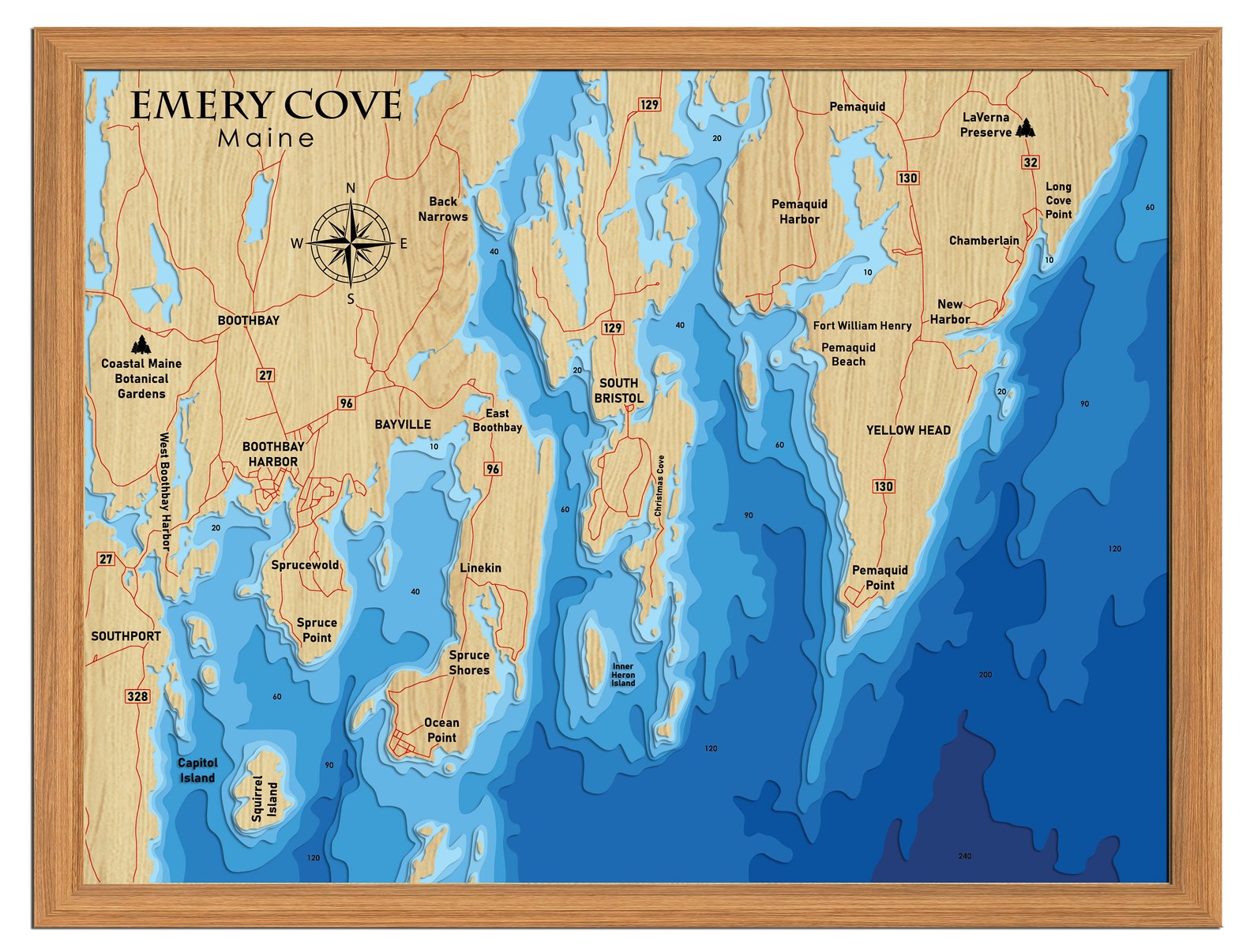 Digital File PDF, SVG - Boothbay Harbor Maine Bathymetric Depth Layers ...