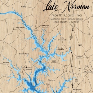 Digital File PDF, SVG - Lake Norman North Carolina, Bathymetric Depth ...