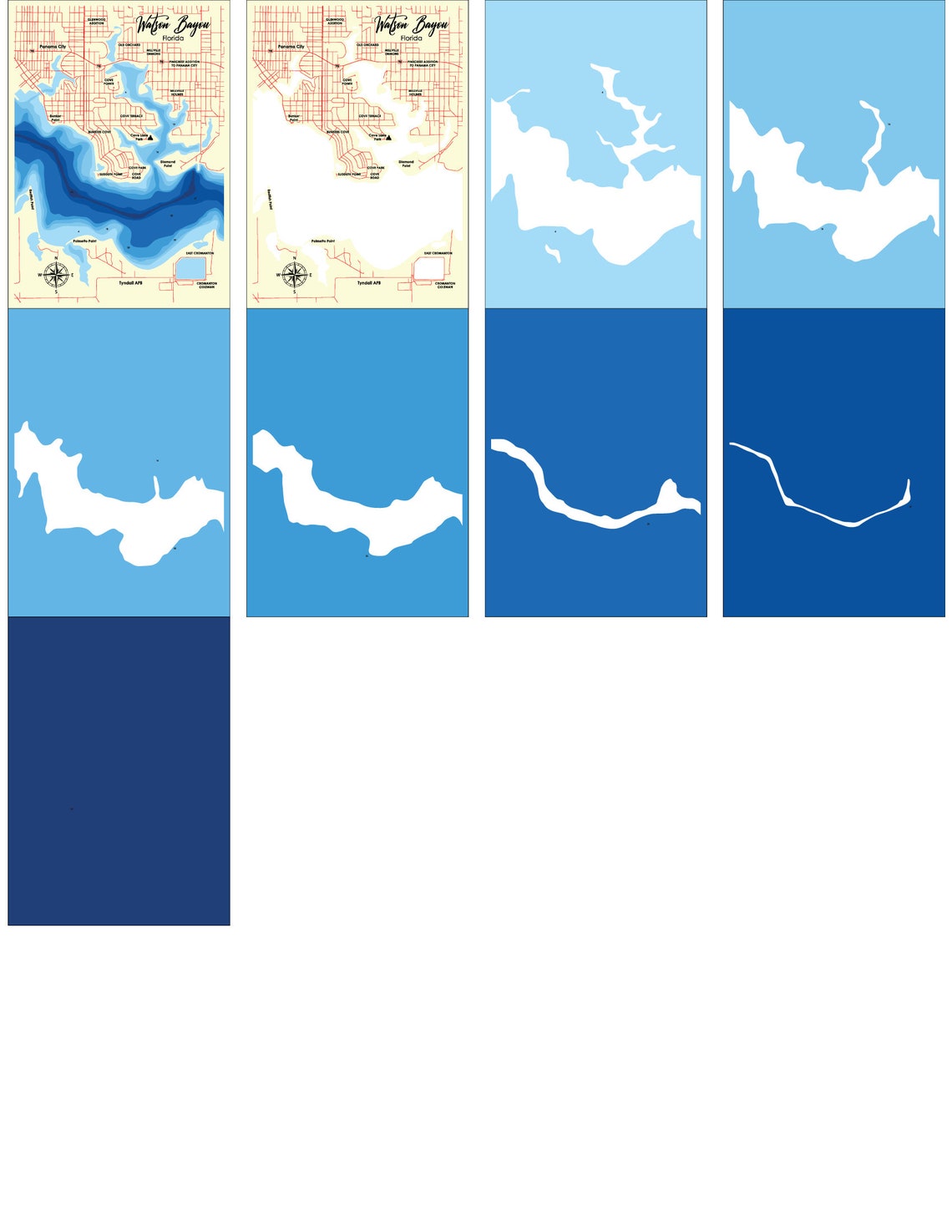 Digital File PDF, SVG - Watson Bayou Panama City Florida, Bathymetric ...