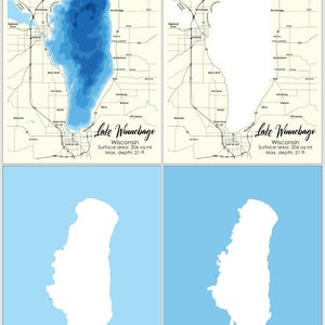 Digital File PDF, SVG - Lake Winnebago Wisconsin Map, Bathymetric Depth ...
