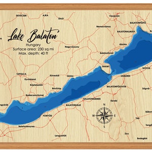 Digital File PDF, SVG - Lake Balaton in Hungary Map Bathymetric Depth ...