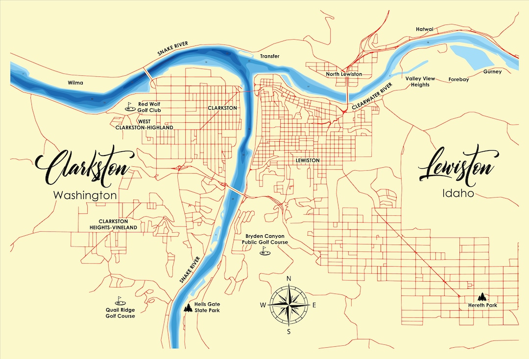 Digital File PDF, SVG Lewiston Clarkston Idaho, Bathymetric Depth ...