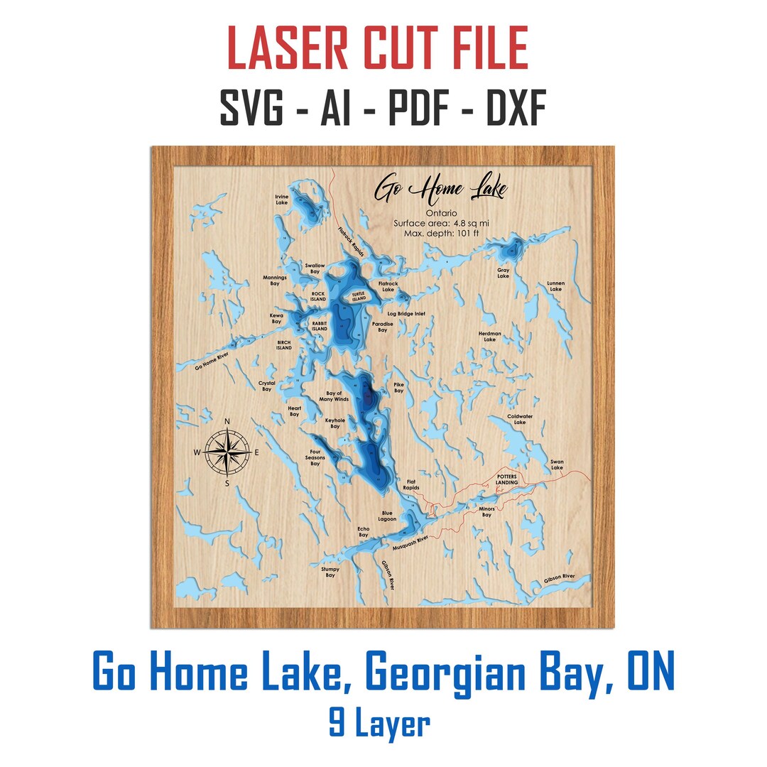 Digital File PDF, SVG - Go Home Lake, Georgian Bay, on Bathymetric ...