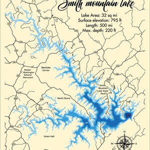 Digital File PDF, SVG - Smith Moutain Lake Map Bathymetric Depth Layers ...