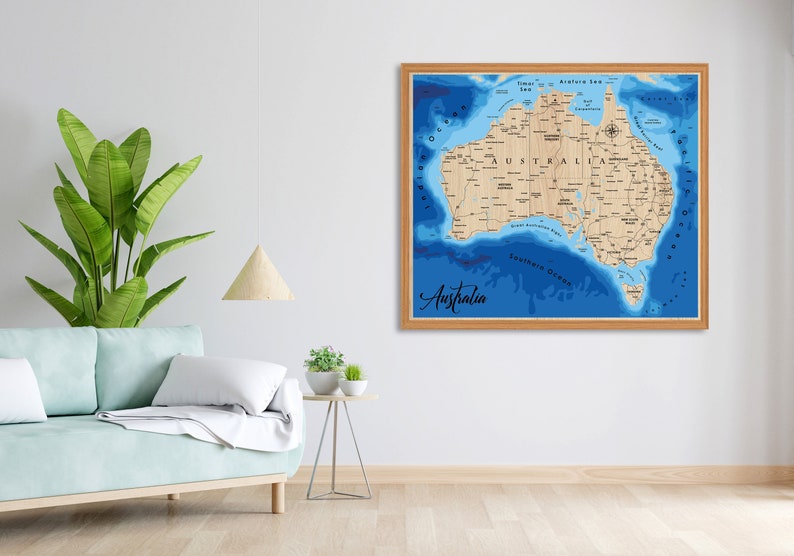 Digital File DXF, AI, SVG - Australia Wood Map Bathymatric Map , Custom ...