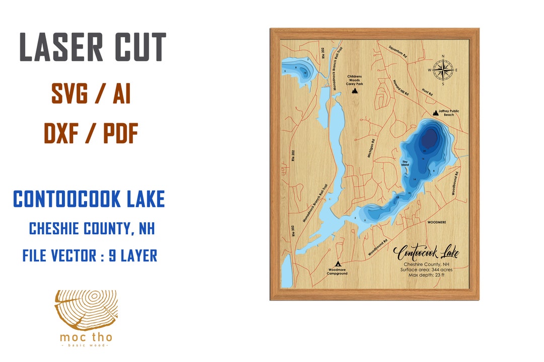 Digital File PDF, SVG - Contoocook Lake New Hampshire Map Bathymetric ...