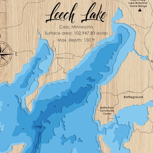 Digital File PDF, SVG - Leech Lake Cass County Minnesota , Bathymetric ...