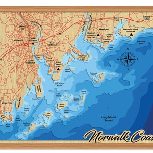 Digital File PDF, SVG - Norwalk Coast Connecticut Bathymetric Depth ...