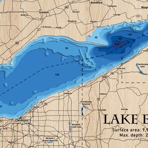 Digital File DXF, AI, SVG - Lake Erie Map Wood Bathymetric Map , Custom ...