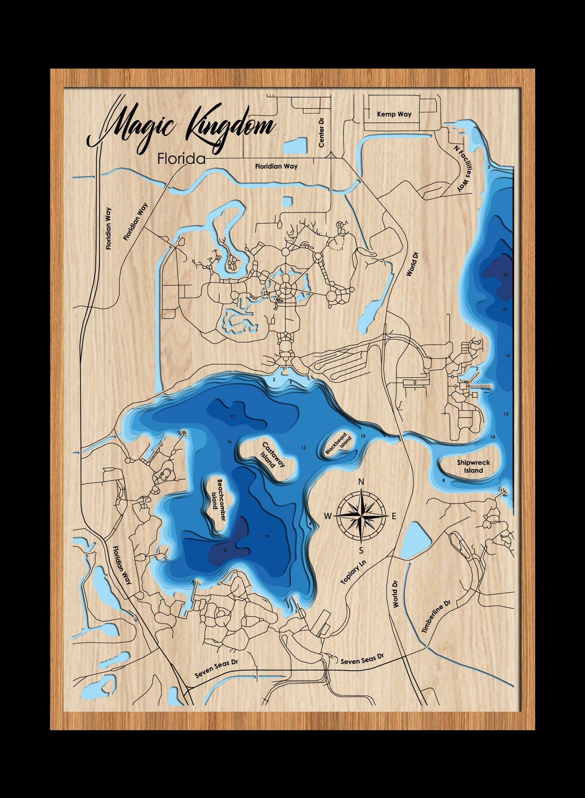 Digital File PDF, SVG - Bay Lake Florida, Bathymetric Depth Layers SVG ...