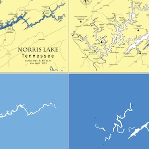 Digital File PDF, SVG - Norris Lake Tennessee Map Bathymetric Depth ...