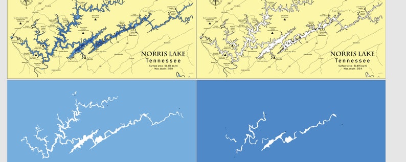Digital File PDF, SVG - Norris Lake Tennessee Map Bathymetric Depth ...