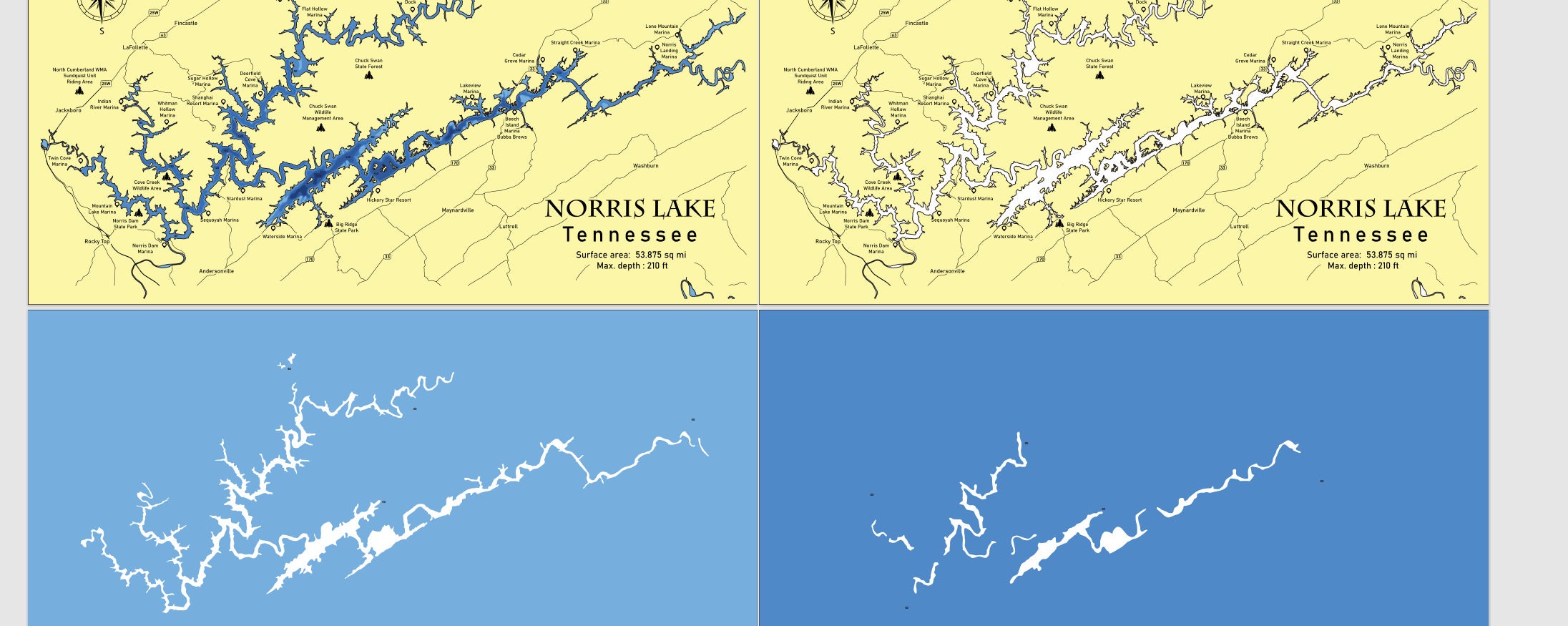 Digital File PDF, SVG - Norris Lake Tennessee Map Bathymetric Depth ...