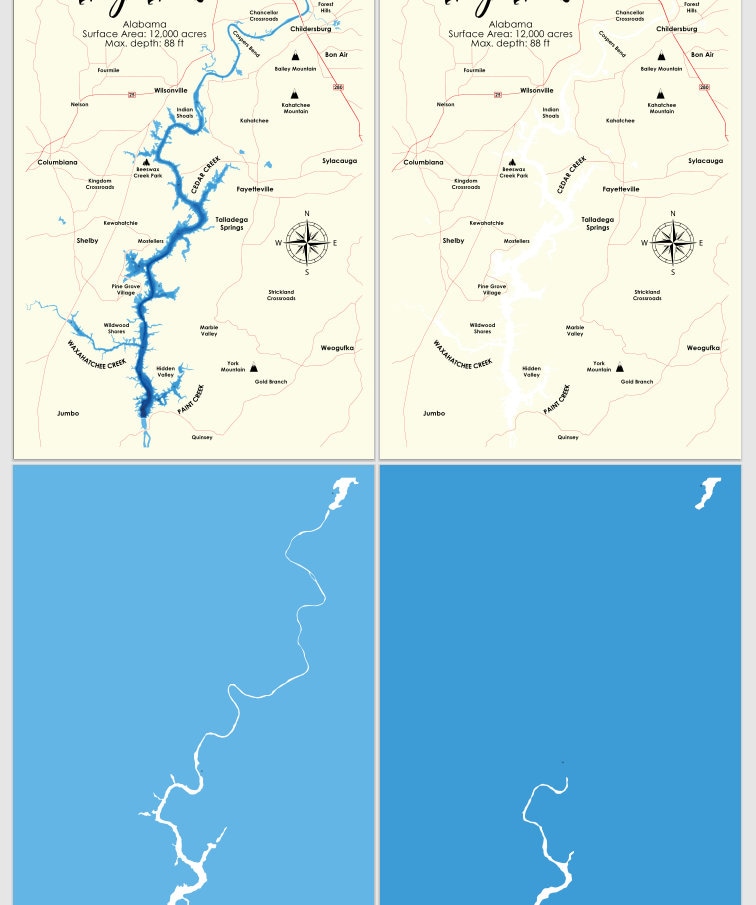 Digital File PDF, SVG - Lay Lake Alabama, Bathymetric Depth Layers SVG ...