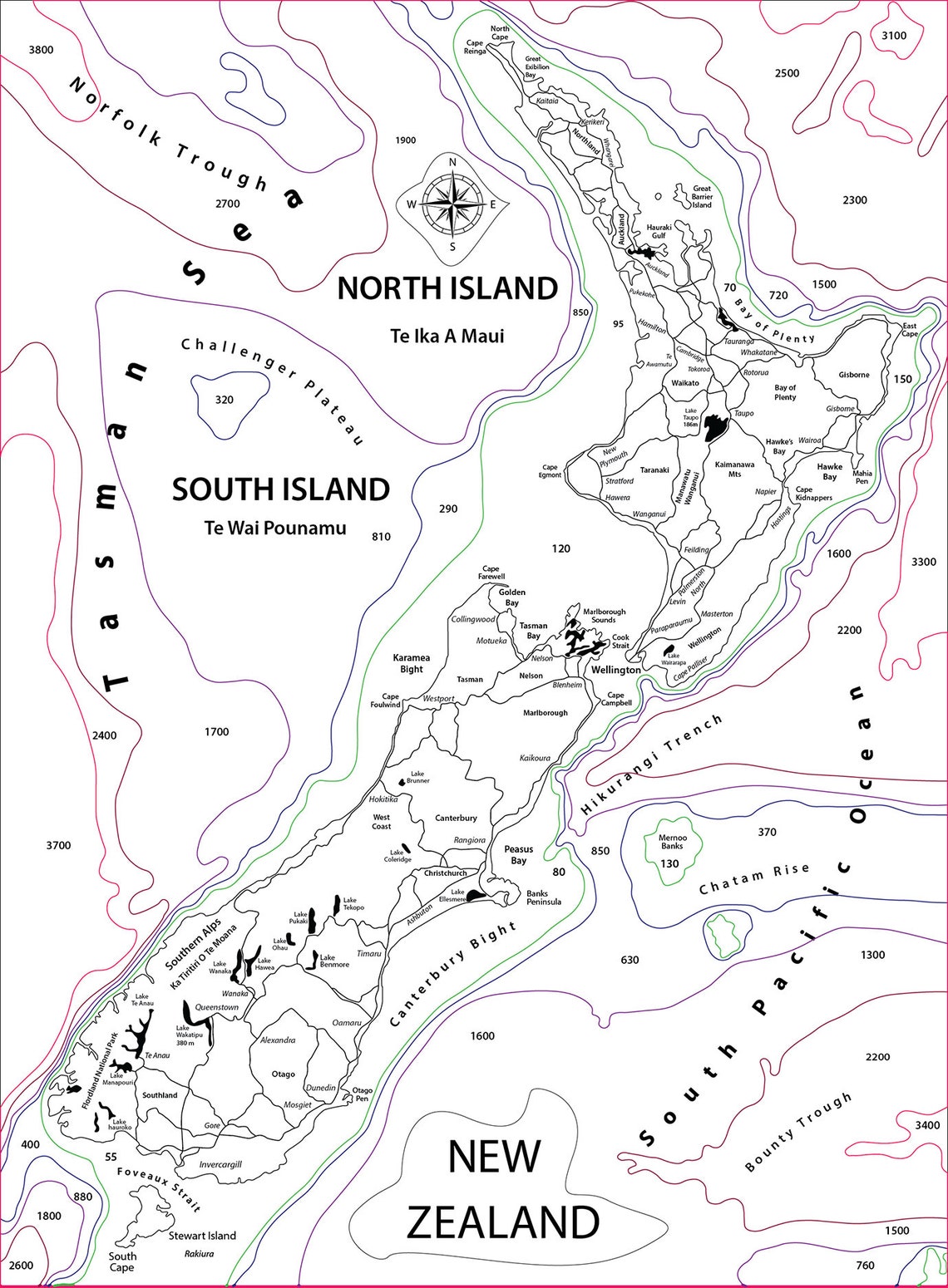 Digital File DXF AI SVG New Zealand Map Wood Bathymatric - Etsy
