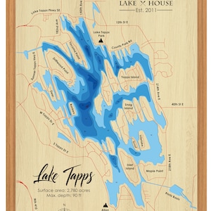 Digital File PDF, SVG -lake Tapps Washington Map Bathymetric Depth ...