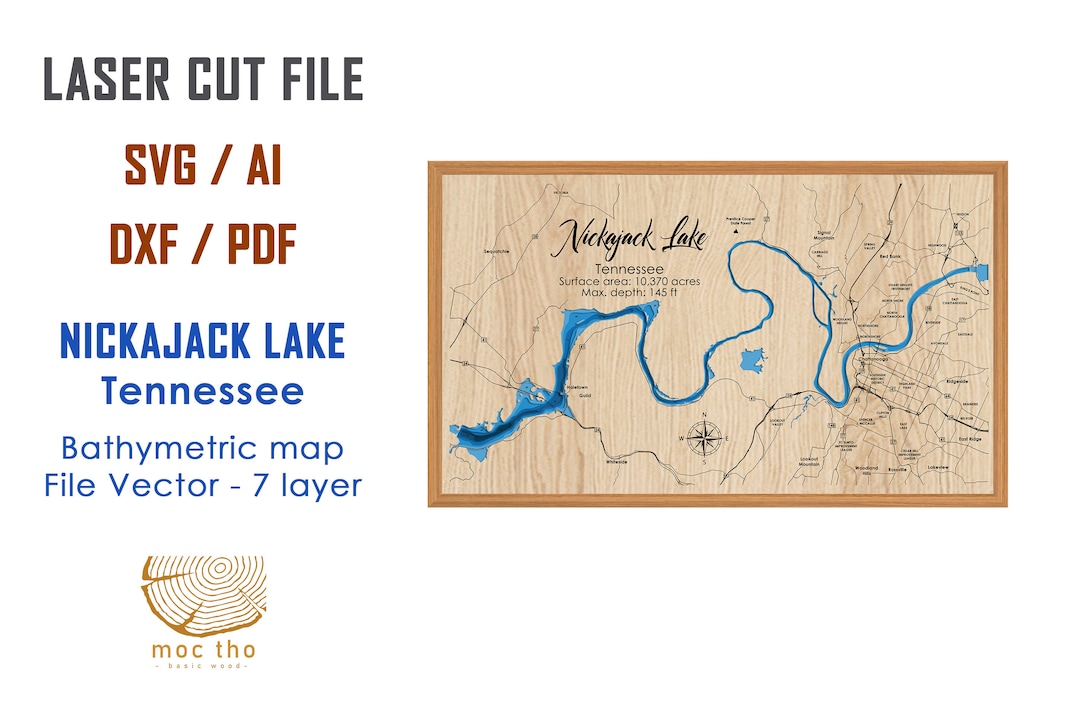 Digital File PDF, SVG Nickajack Lake Tennessee, Bathymetric Depth ...