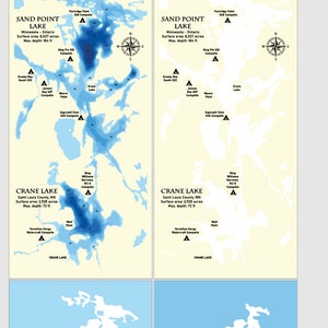 Digital File PDF, SVG Crane Lake and Sand Point Lake Map Bathymetric ...