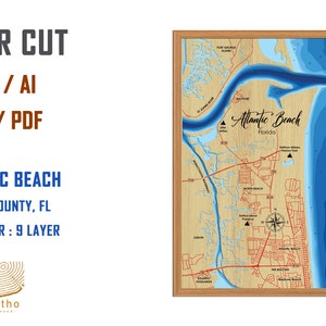 Digital File PDF, SVG - Atlantic Beach Florida, Bathymetric Depth ...