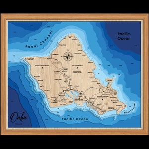 Digital File PDF, SVG - Oahu, Hawaii Map, Bathymetric Depth Layers SVG ...