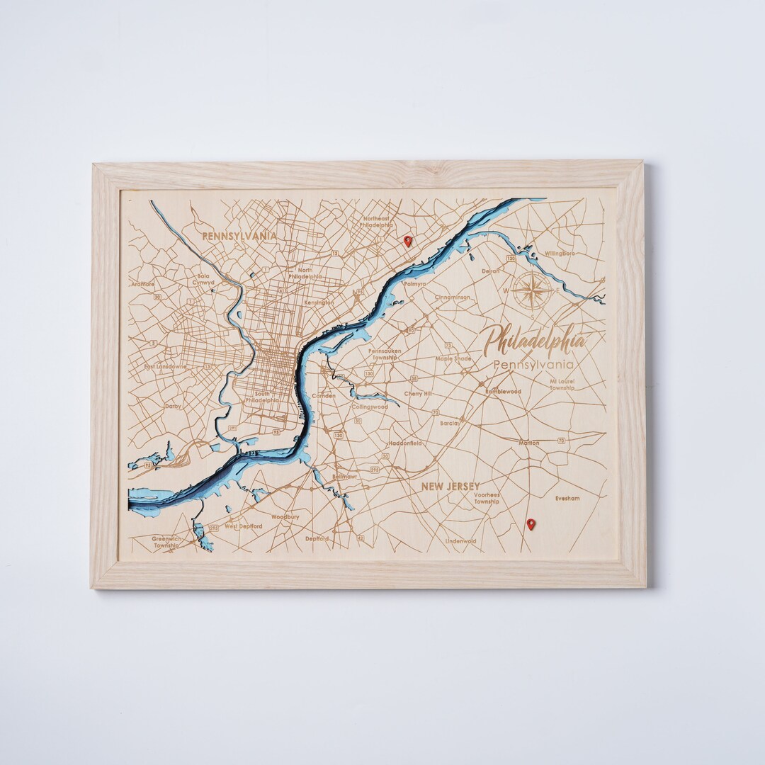 Moctho - Philadelphia, Pennsylvania Map 3D Wood Bathymetric ...