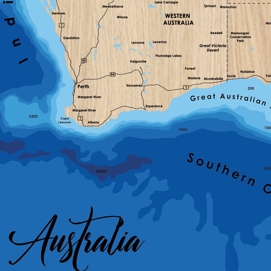 Digital File DXF, AI, SVG - Australia Wood Map Bathymatric Map , Custom ...