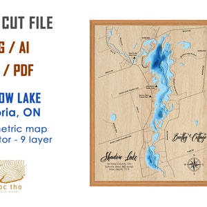Digital File PDF, SVG Shadow Lake Victoria Ontario Map Bathymetric ...