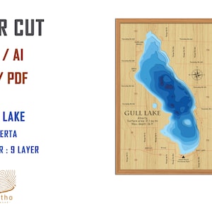 Digital File PDF, SVG - Gull Lake Alberta Map Bathymetric Depth Layers ...