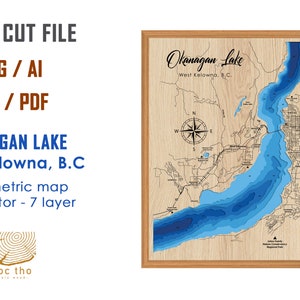 Digital File PDF, SVG - Okanagan Lake West Kelowna, Bathymetric Depth ...