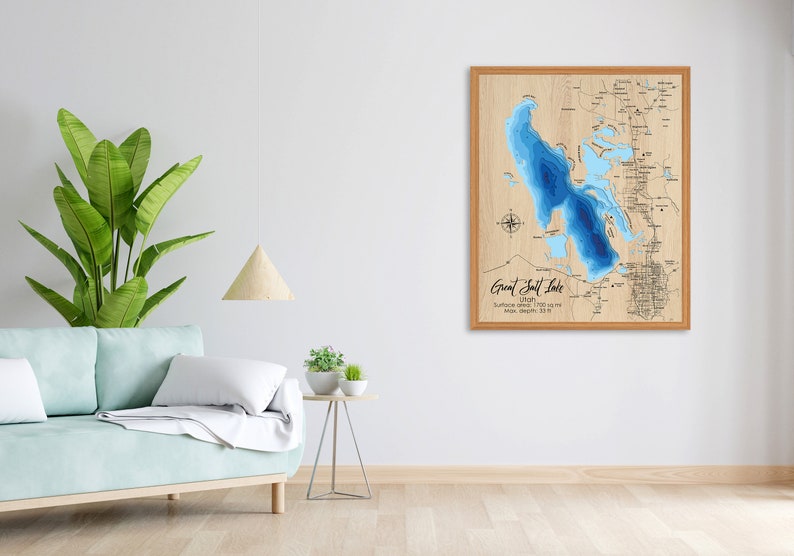 Digital File PDF, SVG - Great Salt Lake Utah, Bathymetric Depth Layers ...