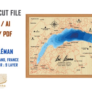Digital File PDF, SVG - Lac Léman Europe Map Bathymetric Depth Layers ...