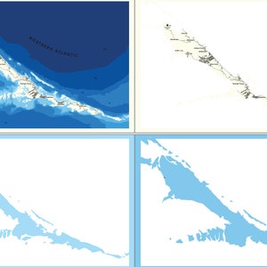 Digital File PDF, SVG Great Exuma Island, Bahamas Bathymetric Depth ...