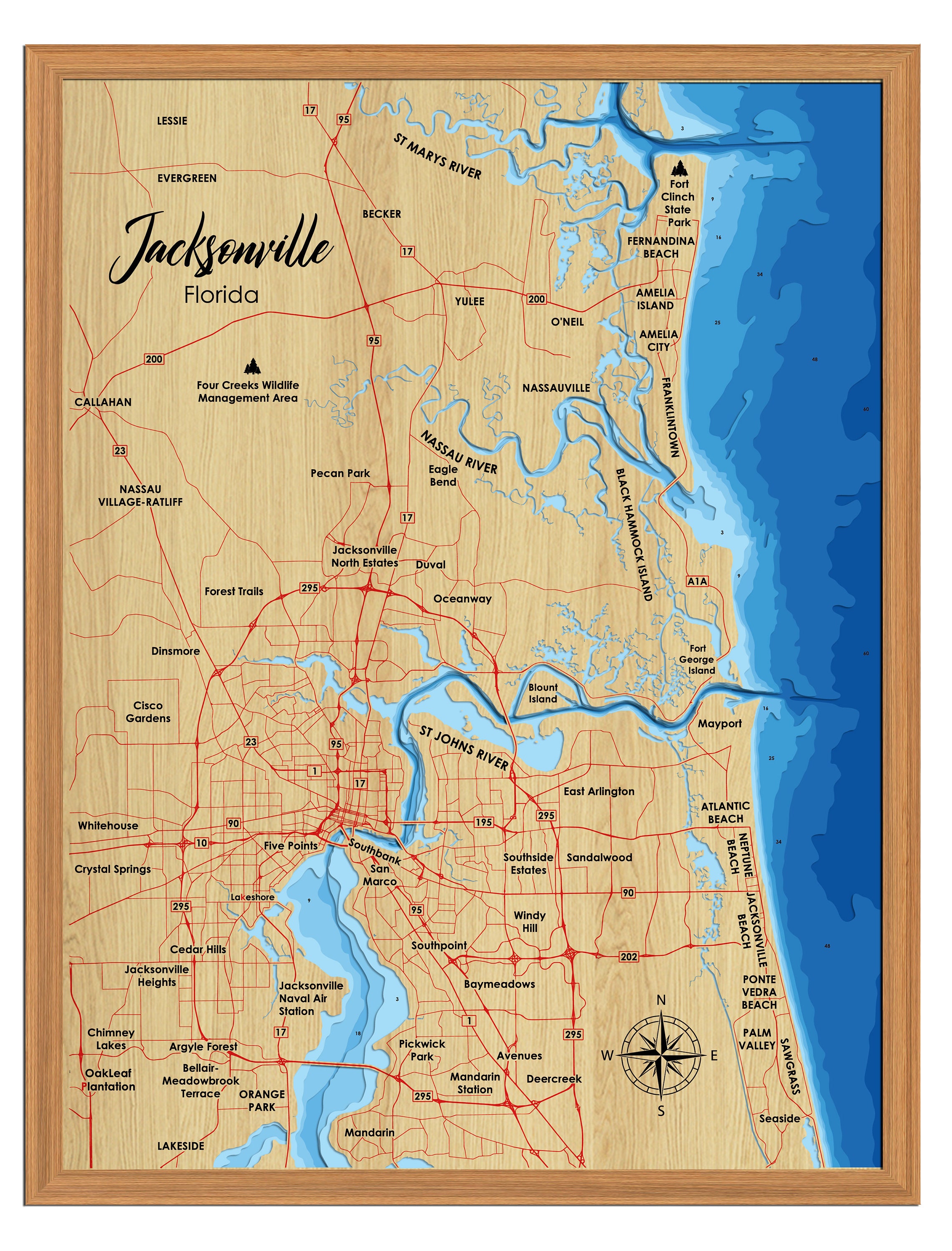 Digital File PDF, SVG - Jacksonville Florida Map, Bathymetric Depth ...