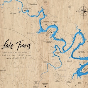 Digital File PDF, SVG - Lake Travis Texas Bathymetric Depth Layers SVG ...