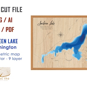 Digital File PDF, SVG Sacheen Lake Washington, Bathymetric Depth Layers ...
