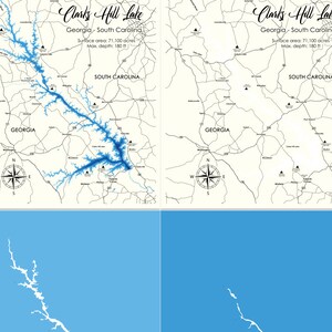 Digital File PDF, SVG - Clark Hill Lake South Carolina Bathymetric ...