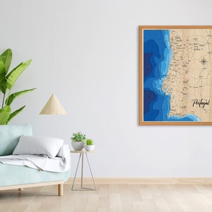 Digital File PDF, SVG - Portugal 3d Map, Bathymetric Depth Layers SVG ...
